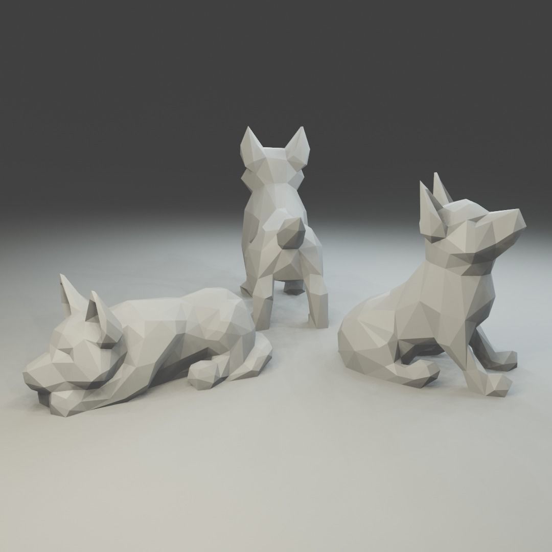 Low polygon husky 3D print model in three poses 3D model 3D printable ...