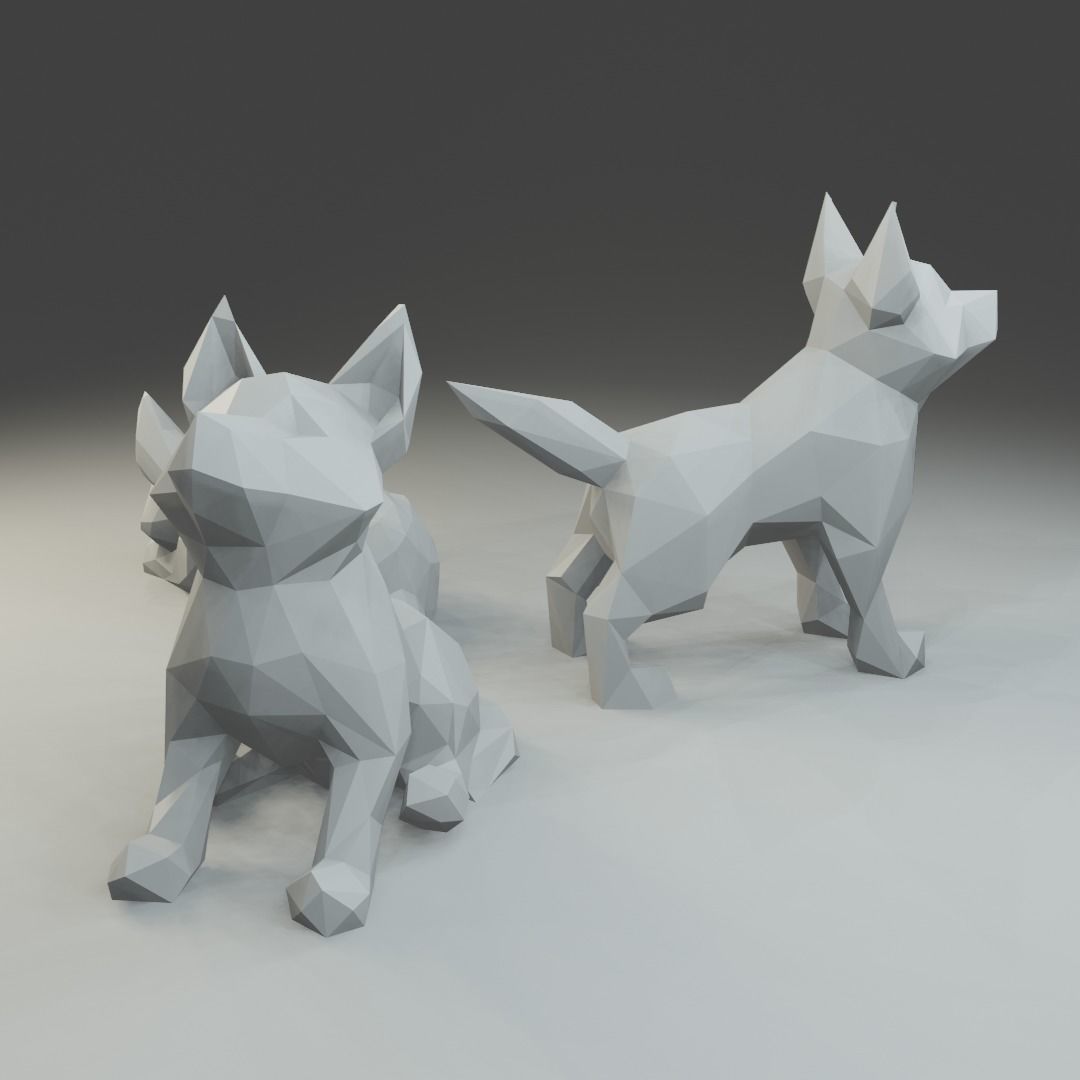 Low polygon husky 3D print model in three poses 3D model 3D printable ...