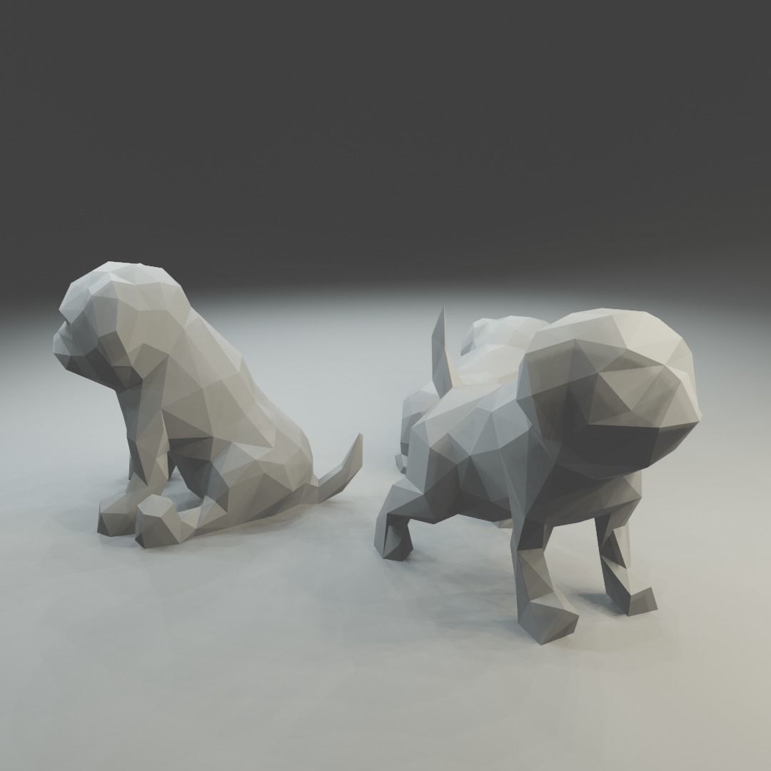Low polygon pug 3D print model in three poses 3D model 3D printable ...