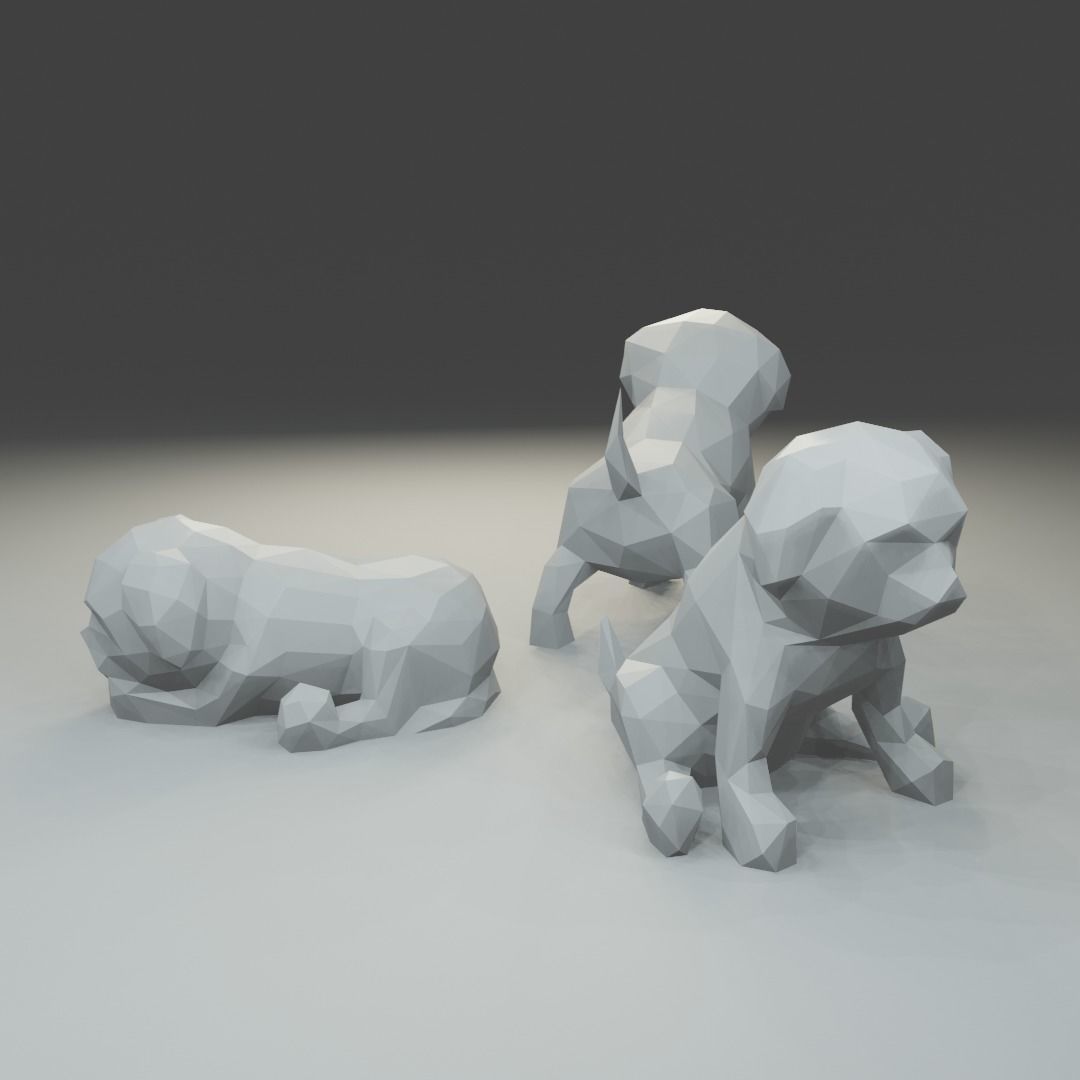 Low polygon pug 3D print model in three poses 3D model 3D printable ...