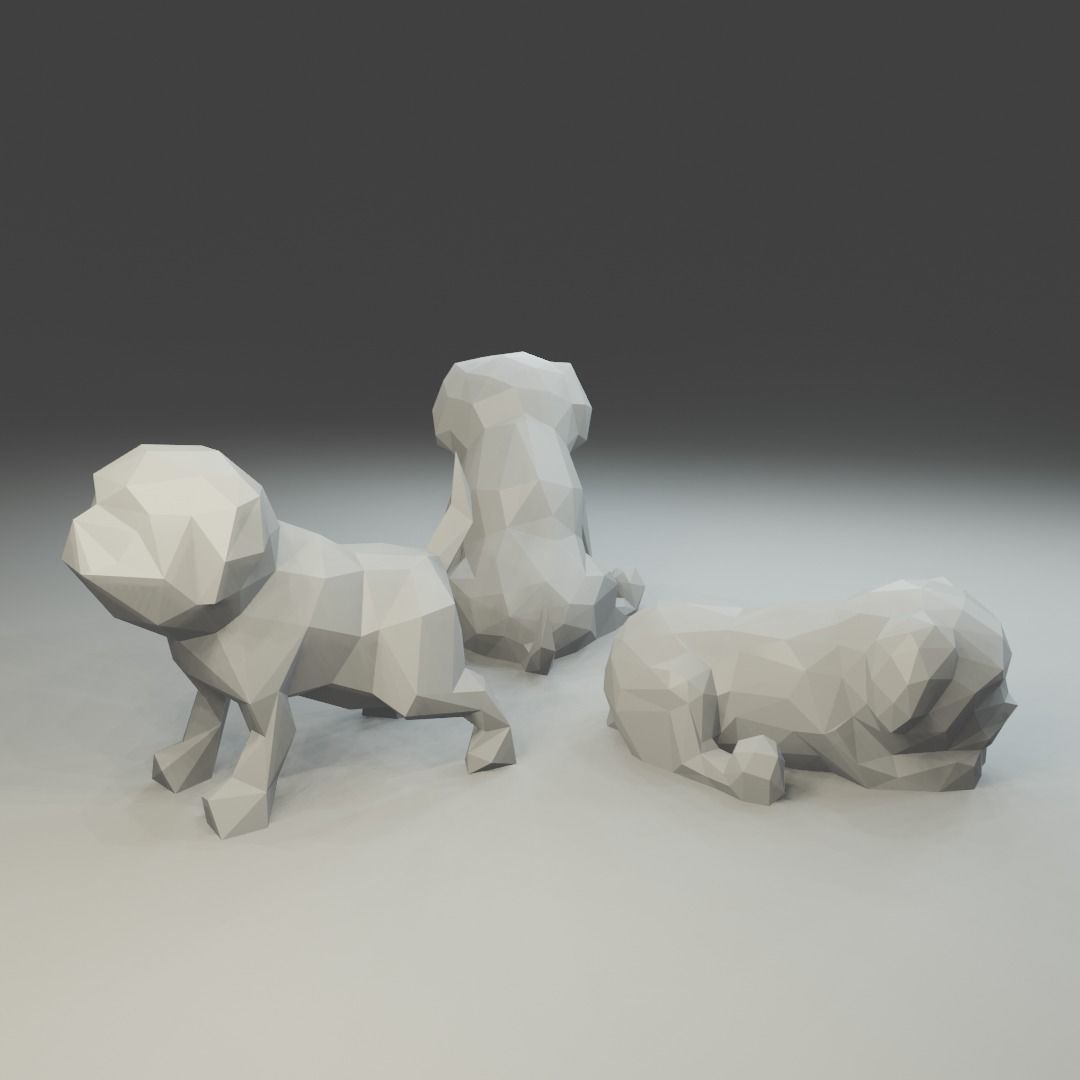 Low polygon pug 3D print model in three poses 3D model 3D printable ...