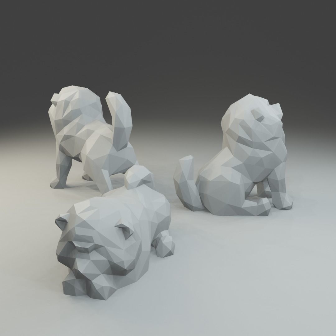 Low polygon chow-chow 3D print model in three poses 3D model 3D ...