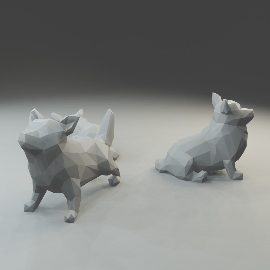 Low polygon corgi 3D print model in three poses 3D model 3D printable ...