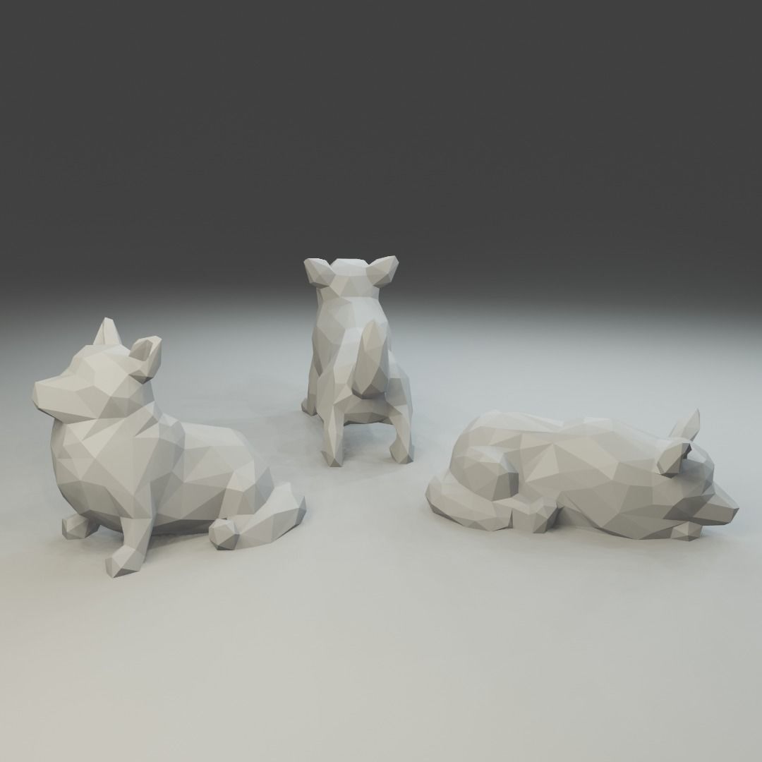 Low polygon corgi 3D print model in three poses 3D model 3D printable ...