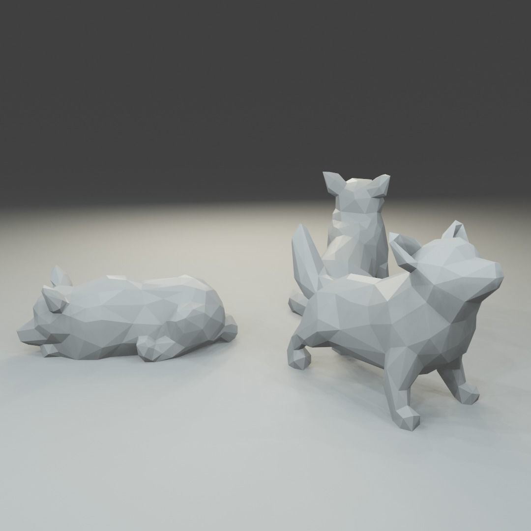 Low polygon corgi 3D print model in three poses 3D model 3D printable ...
