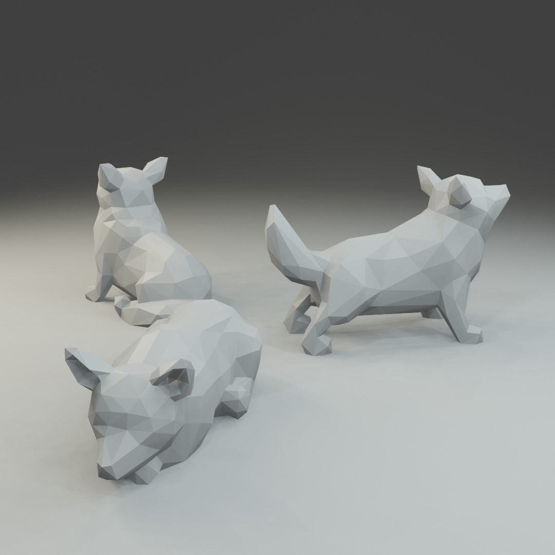 Low polygon corgi 3D print model in three poses 3D model 3D printable ...