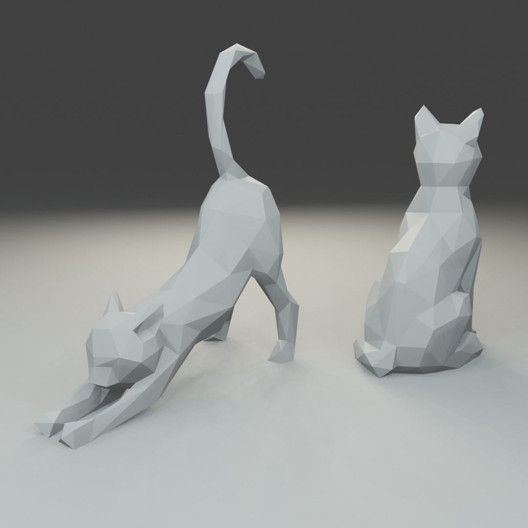 Low polygon Siamese cat 3D print model in two poses 3D model 3D ...