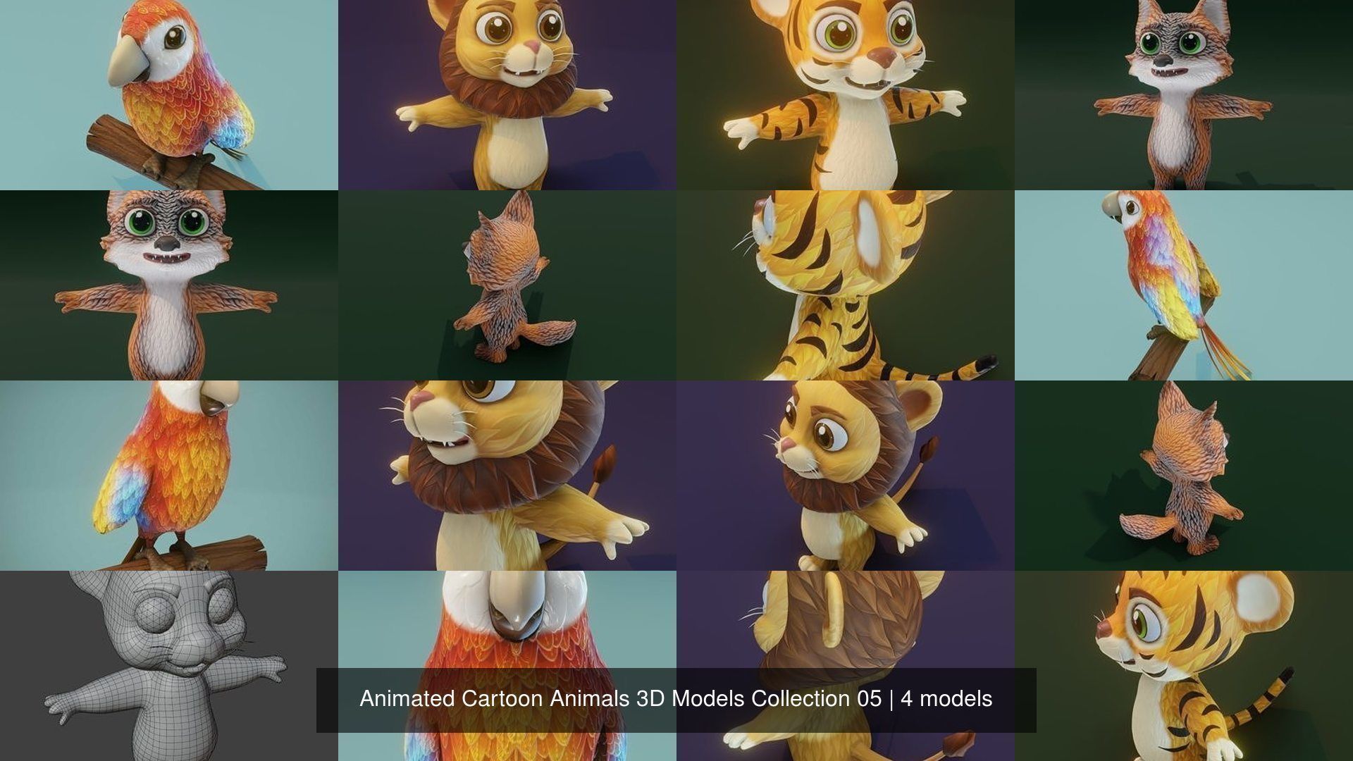 Animated Cartoon Animals 3D Models Collection 05 VR / AR / low-poly ...