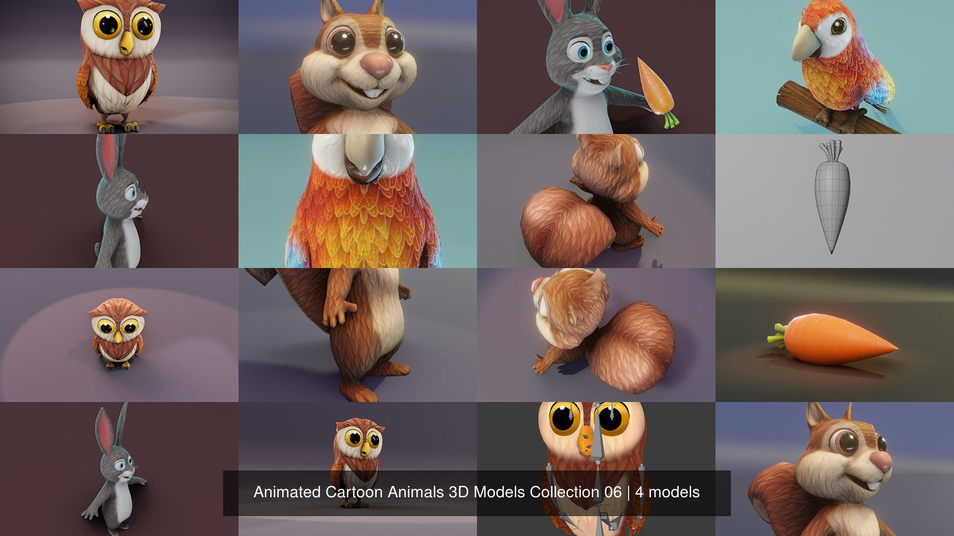 Animated Cartoon Animals 3D Models Collection 06 VR / AR / low-poly ...