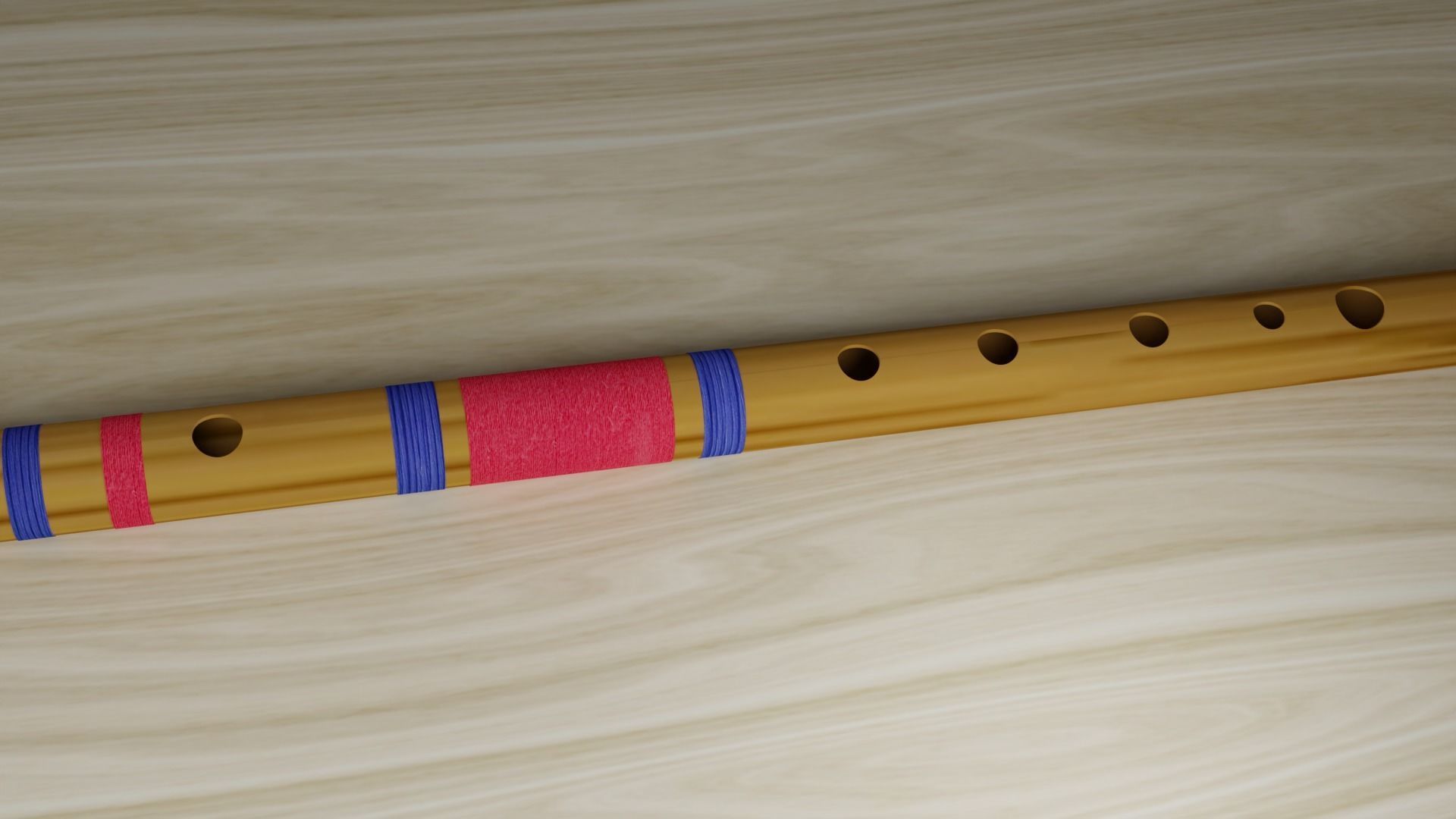 3D model India bamboo Flute with beautiful threads design VR / AR / low ...