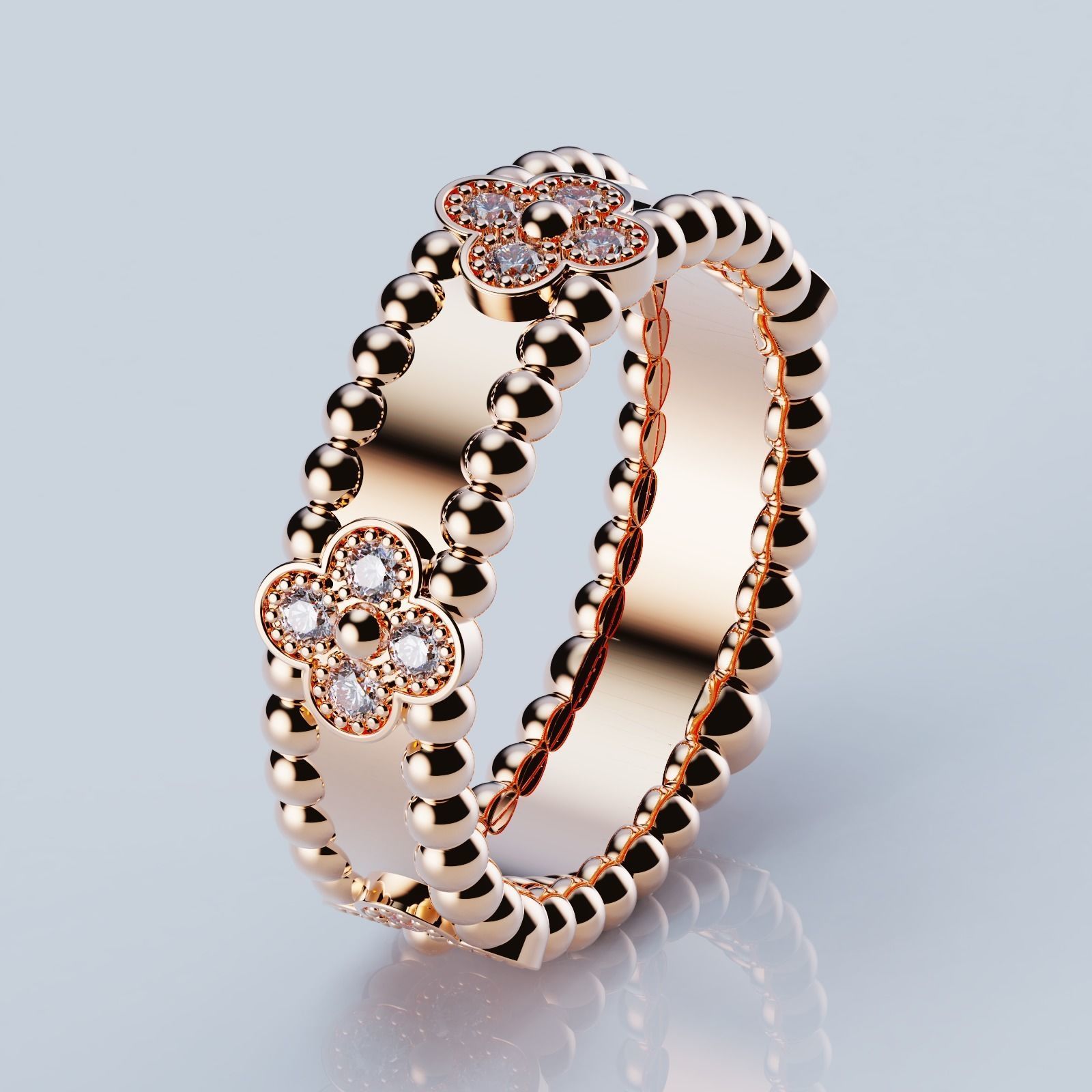 Rings Perlee Sweet Clovers Style All Sizes Collection 3D model 3D ...