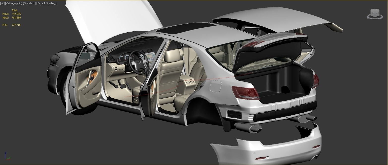 Toyota Aurion 2007 - 2011 with engine and bumpers support 3D model ...