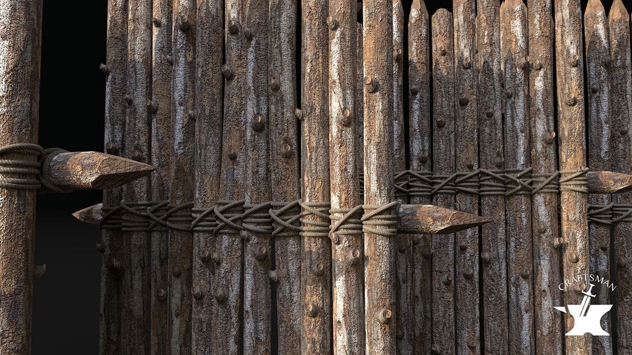 3D model Realistic Medieval Logs Fence Palisade VR / AR / low-poly ...