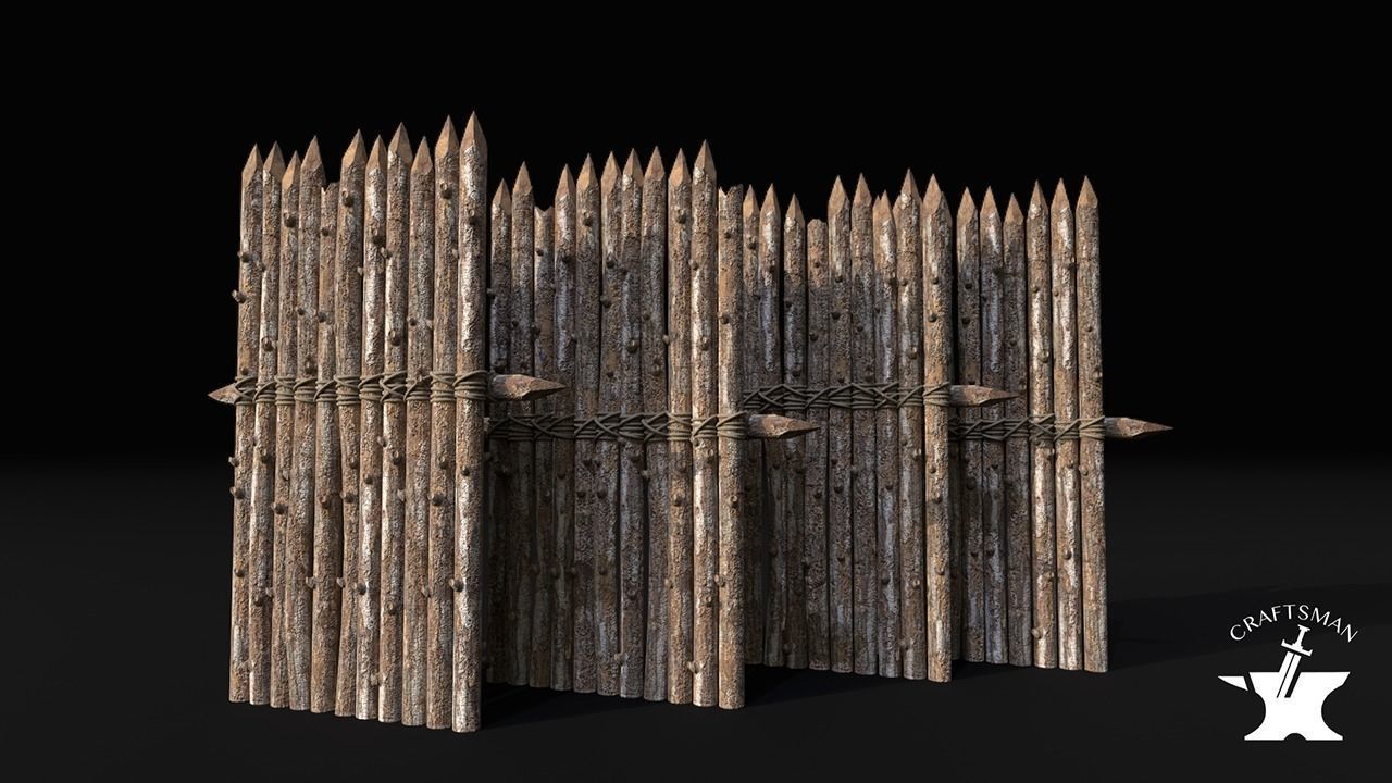 3D model Realistic Medieval Logs Fence Palisade VR / AR / low-poly ...