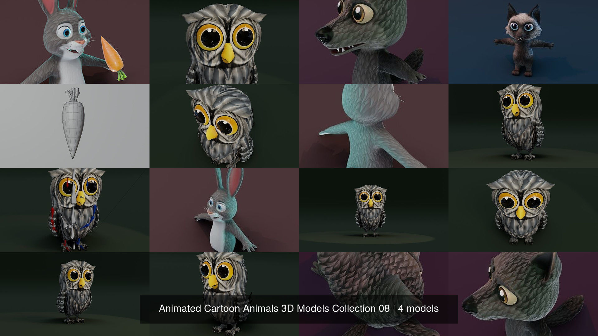 Animated Cartoon Animals 3D Models Collection 08 VR / AR / low-poly ...