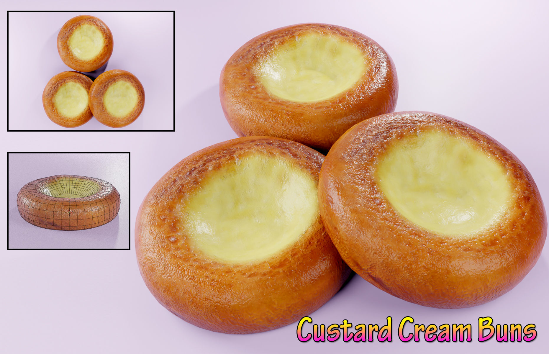 3D model Custard Cream Buns VR / AR / low-poly | CGTrader