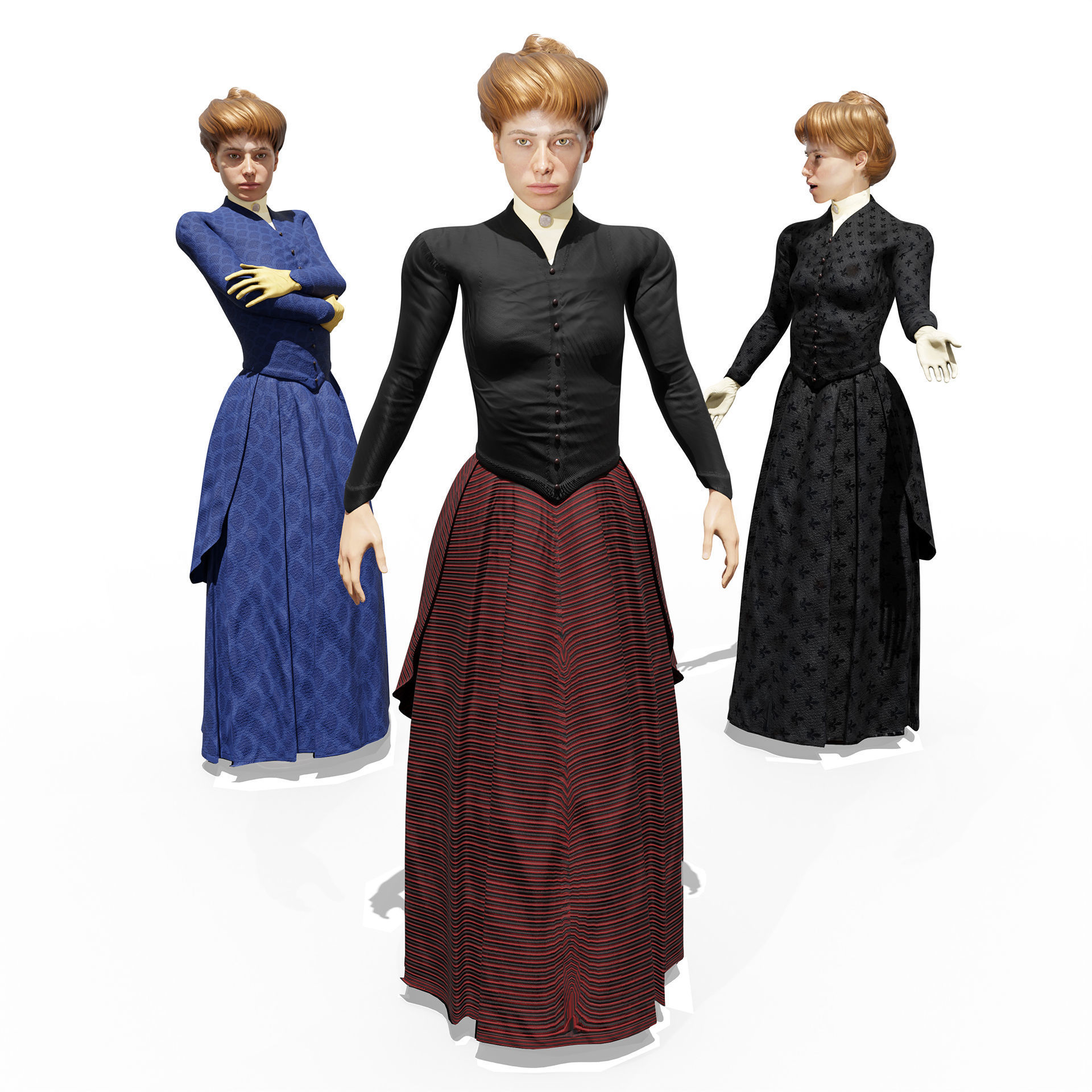 Victorian Female 01 - Body and Face Rigged - 3 versions 3D model ...