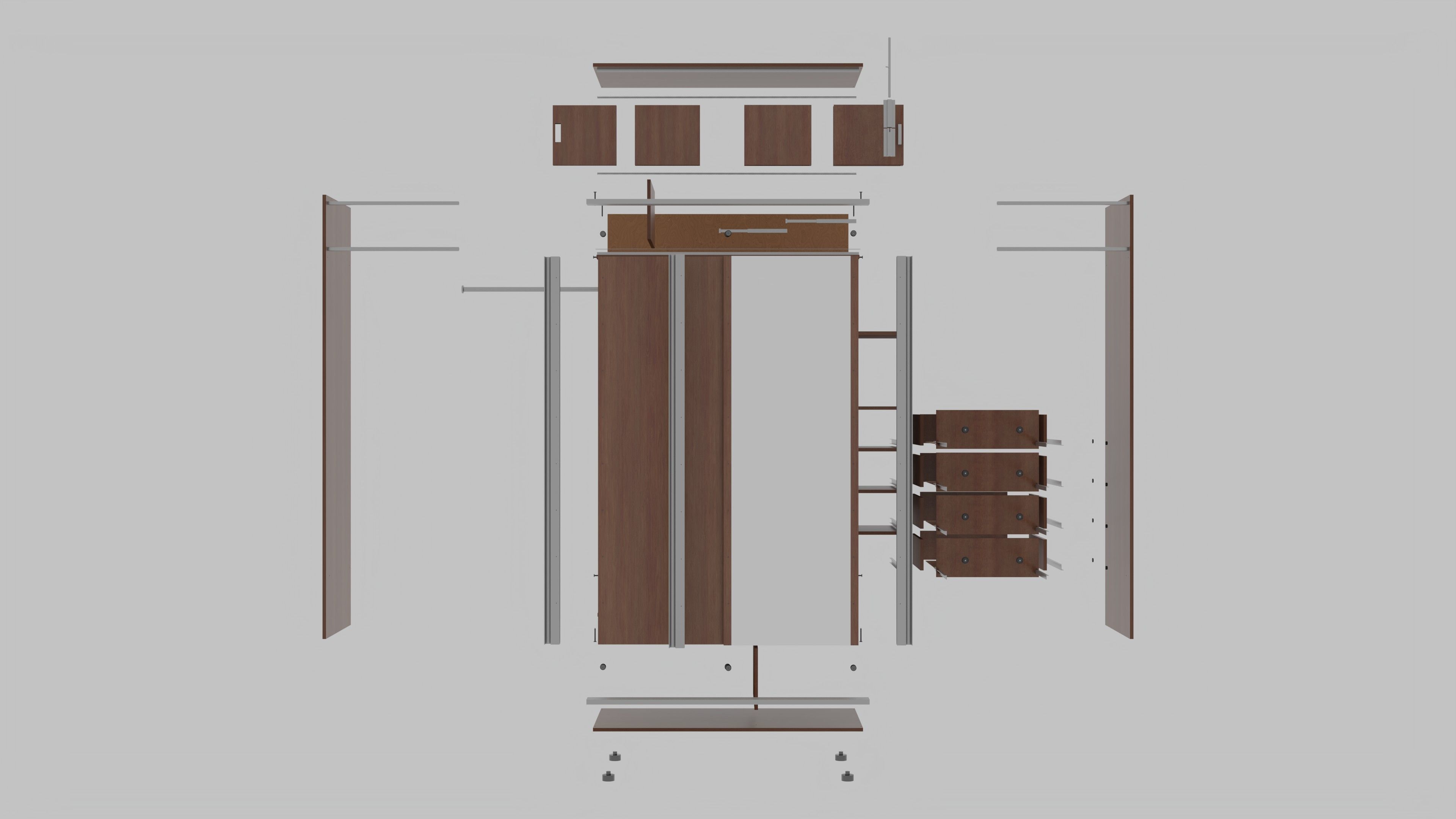 Animated-modular-wooden wardrobe 3D model animated | CGTrader