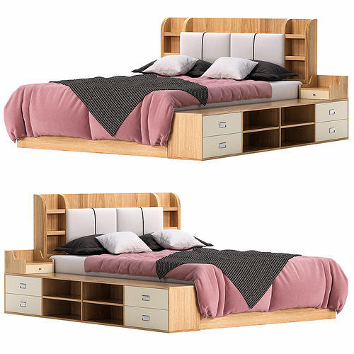 Queen Wooden Storage Bed by homary 3D model | CGTrader