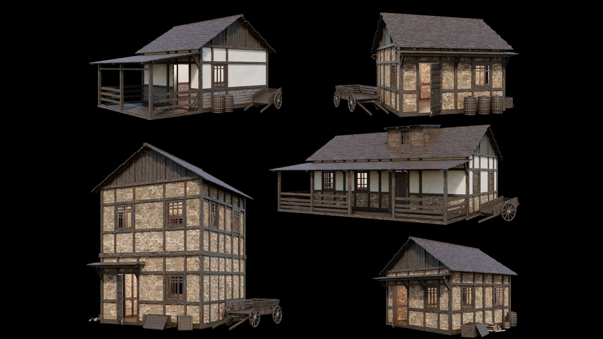3D Model Collection Medieval Village Houses Pack 01- 4K Textures Game ...