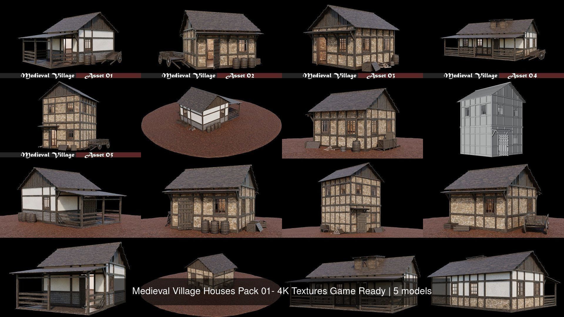 3D Model Collection Medieval Village Houses Pack 01- 4K Textures Game ...