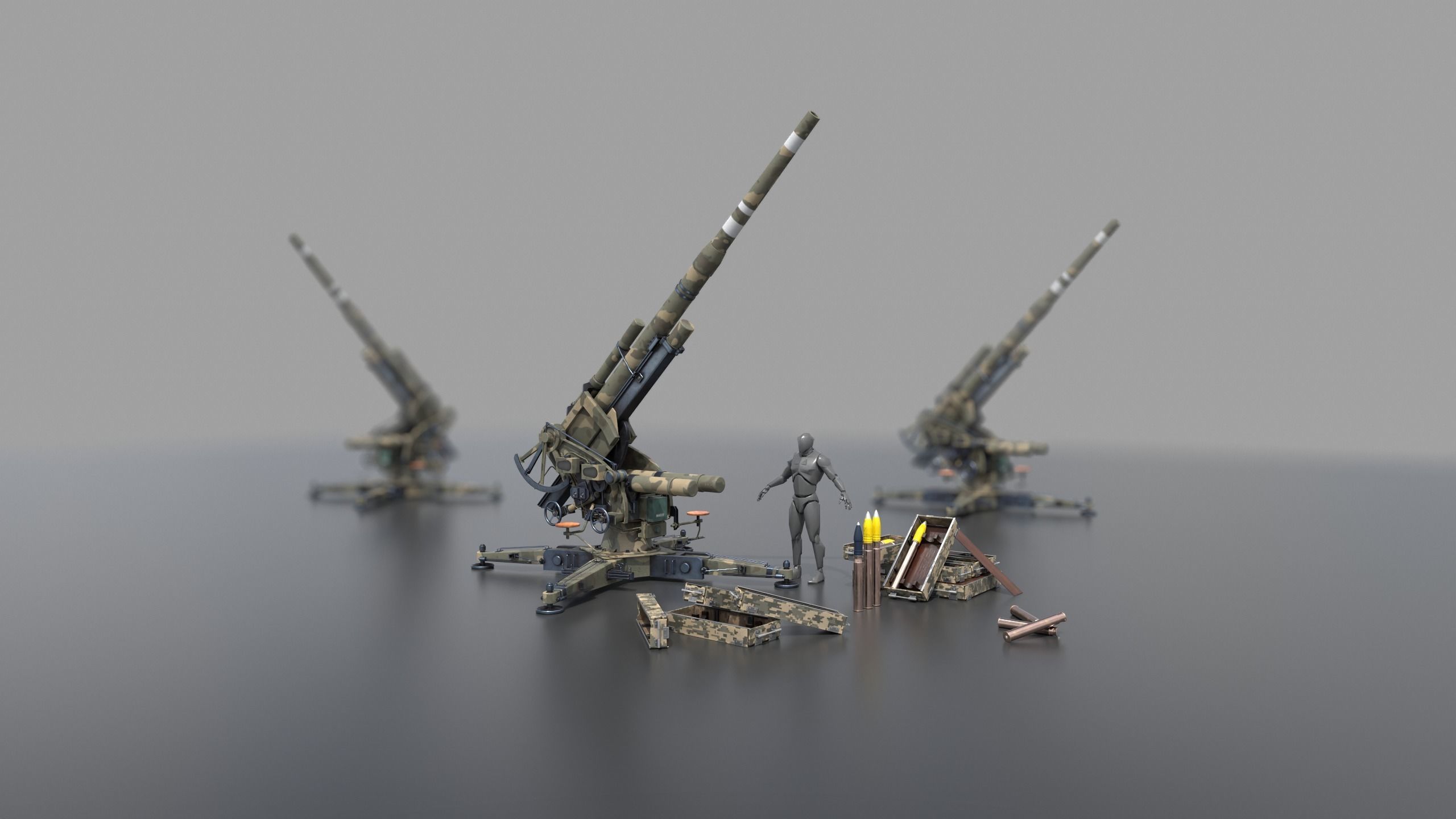 3D model Flak 88 mm anti air craft and anti Tank with ammo VR / AR ...