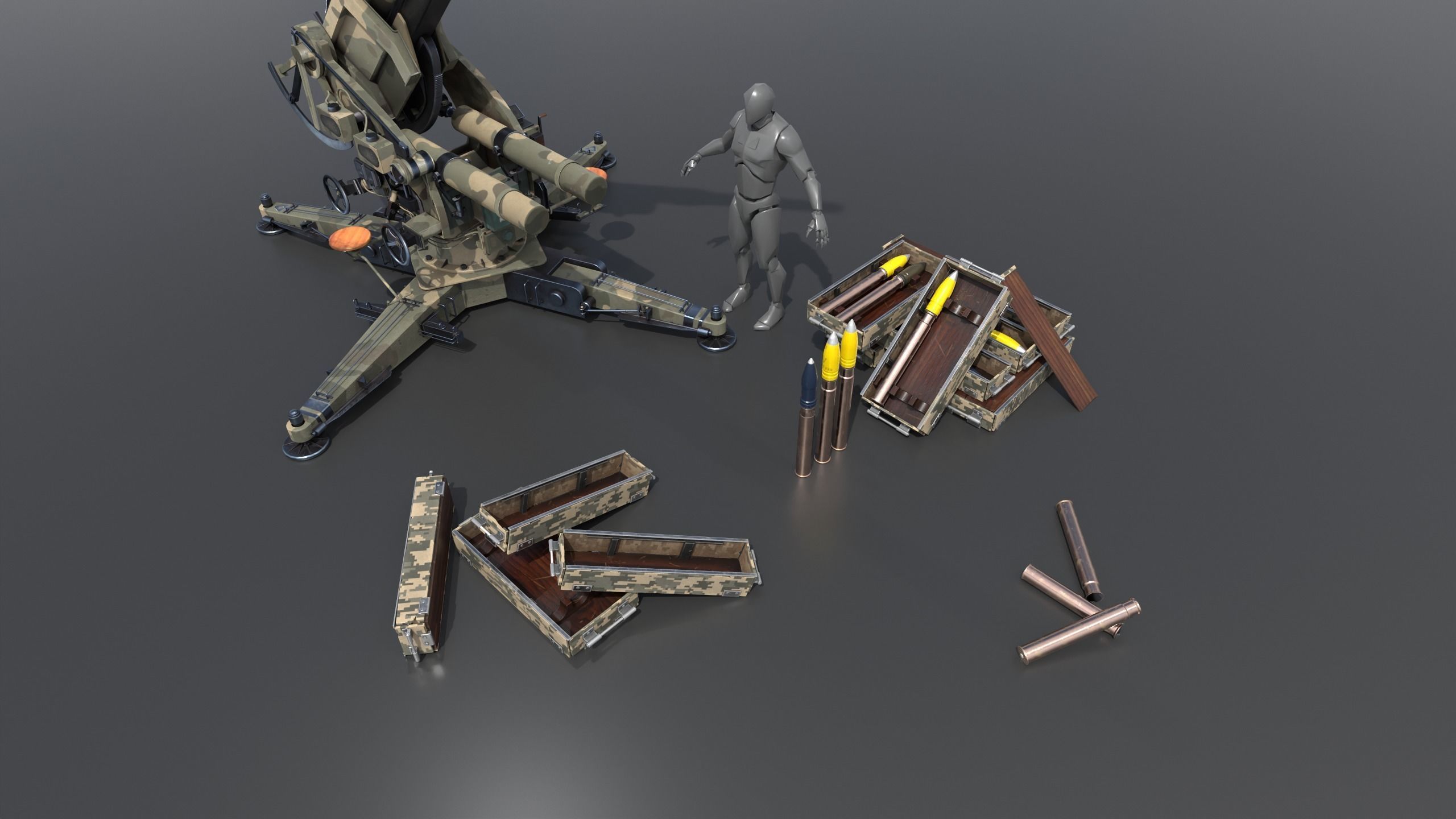 3D model Flak 88 mm anti air craft and anti Tank with ammo VR / AR ...