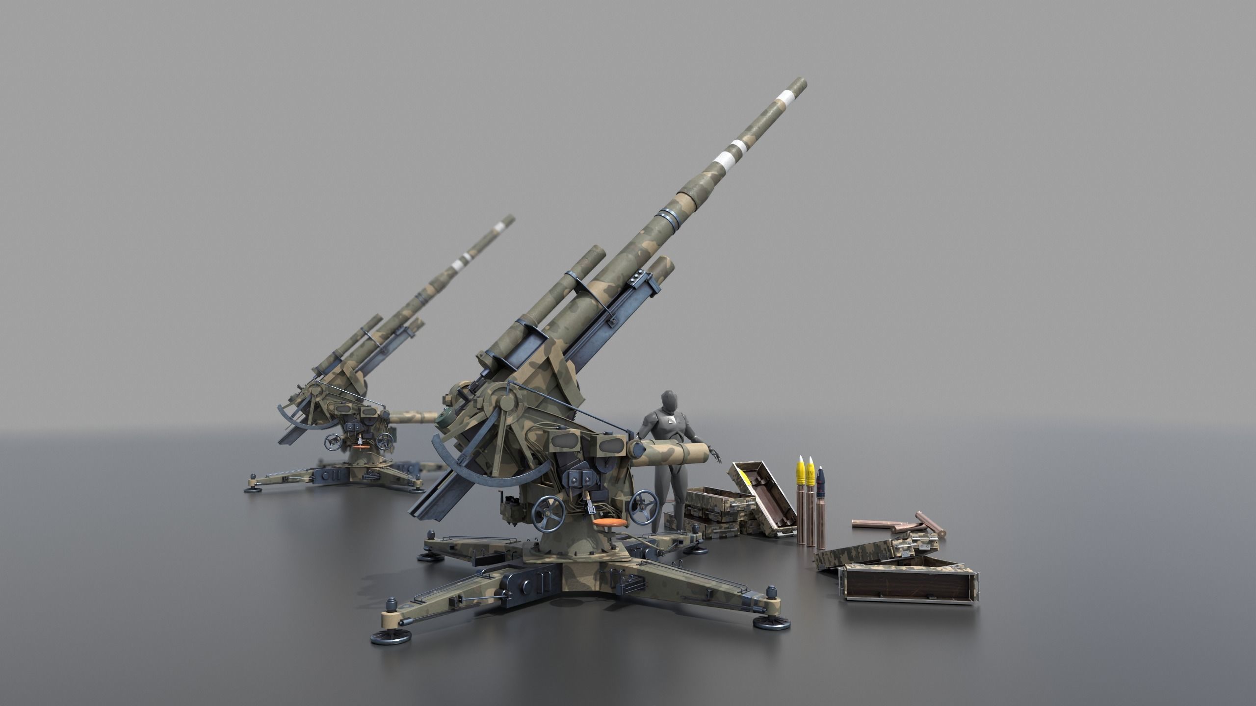 3D model Flak 88 mm anti air craft and anti Tank with ammo VR / AR ...