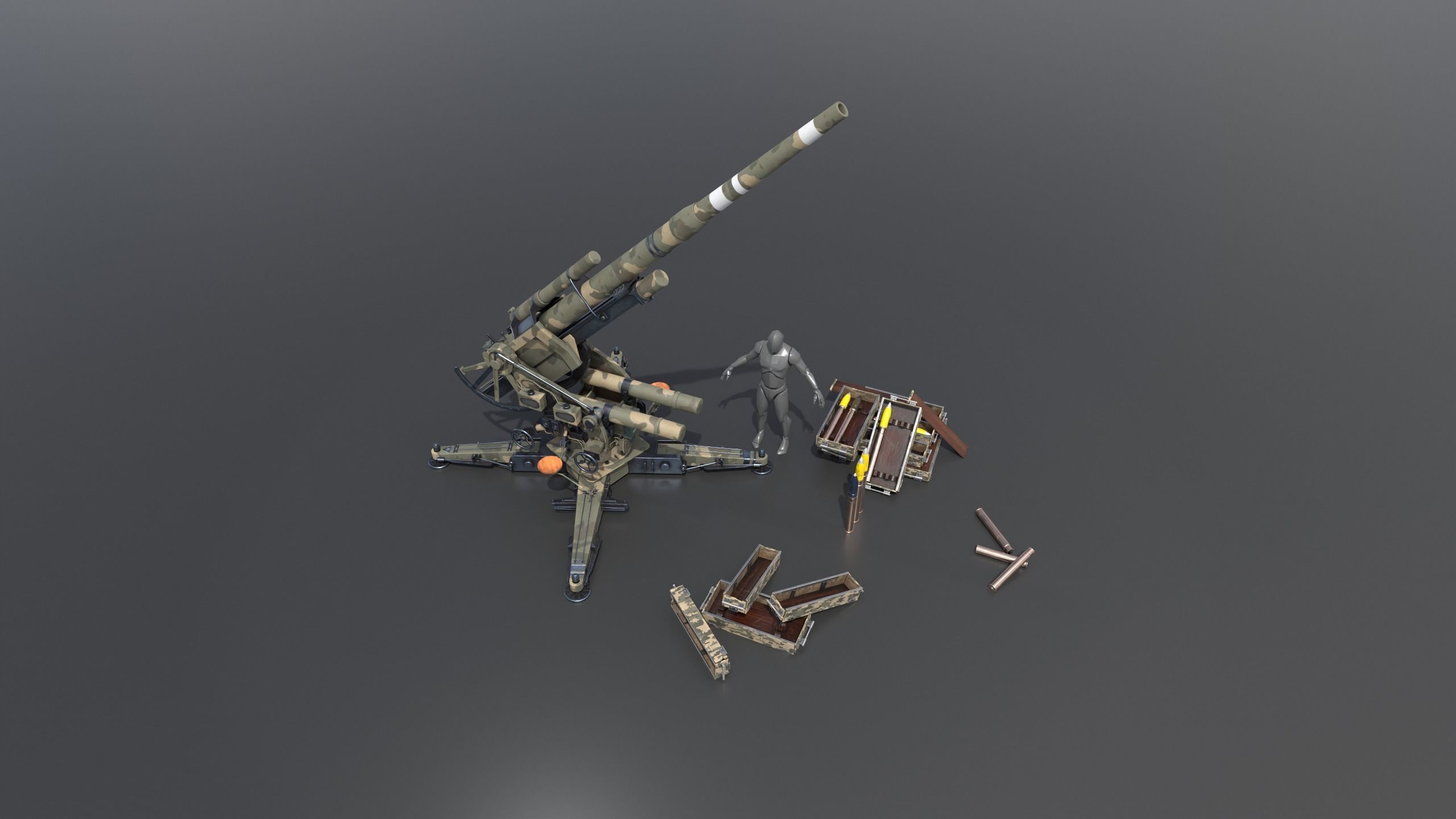 3D model Flak 88 mm anti air craft and anti Tank with ammo VR / AR ...