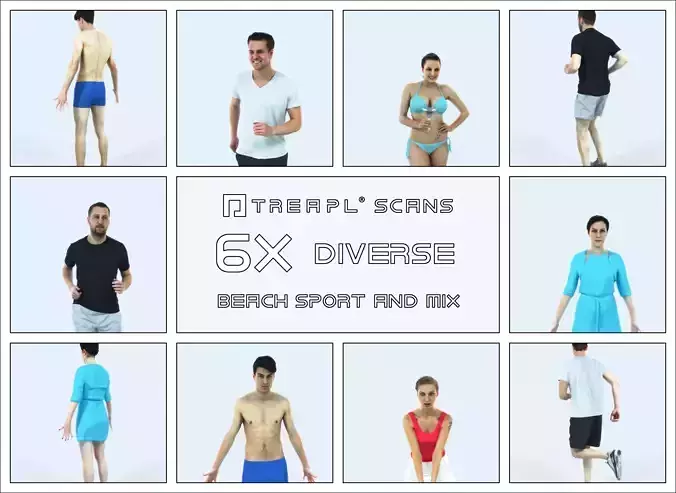 3D model SAG07 6X Sports Beach Running Jogging Man Woman 003 VR / AR ...