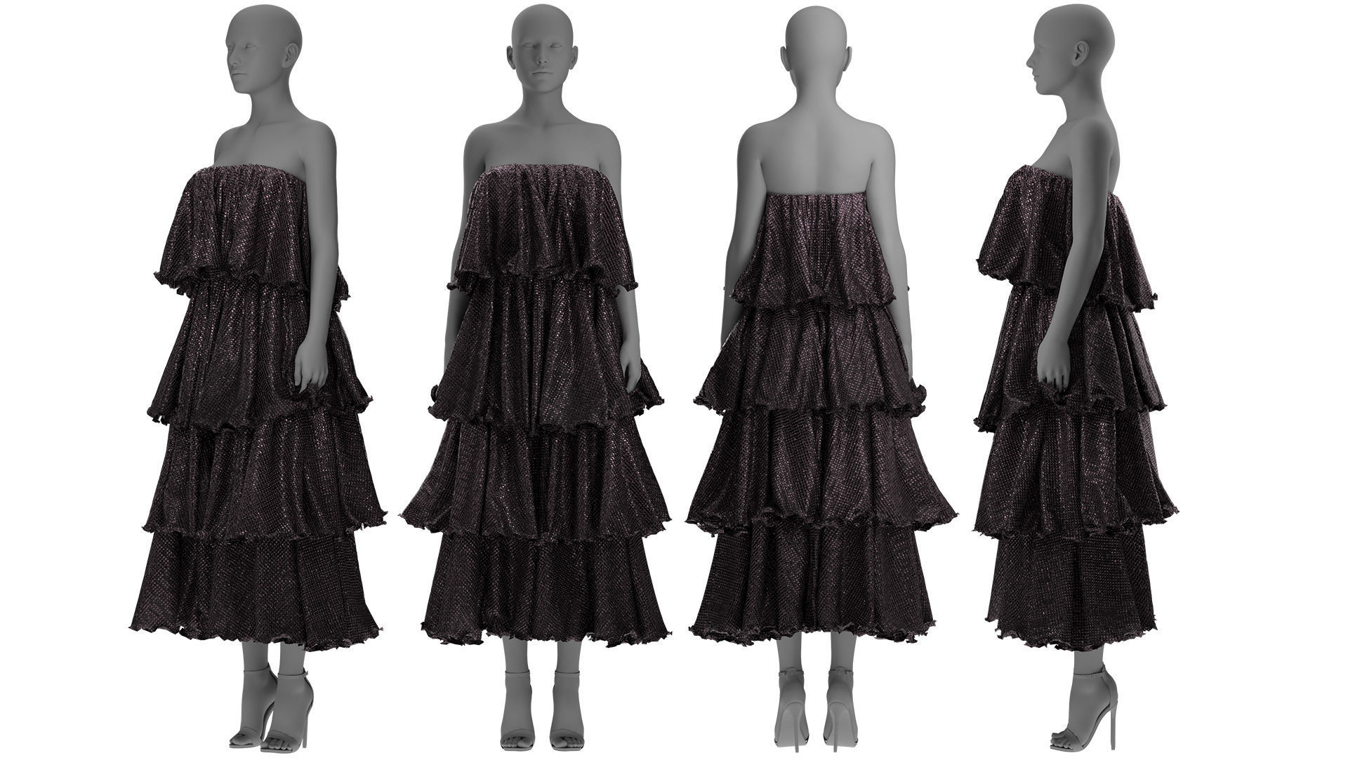 Frilled Sequin Dress Fitted to Gen8 Body Mesh 3D model | CGTrader