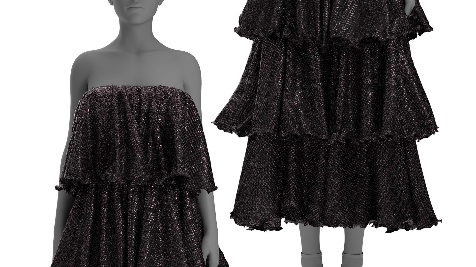Frilled Sequin Dress Fitted to Gen8 Body Mesh 3D model | CGTrader