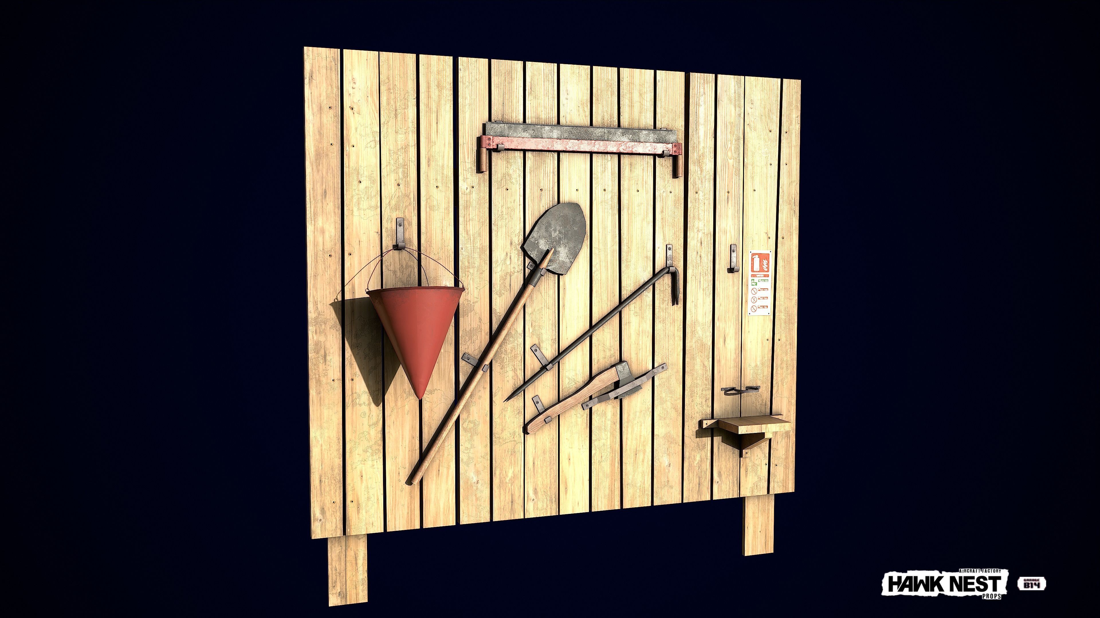 3D model Fireman shield with fire fighting and safety tools VR / AR ...