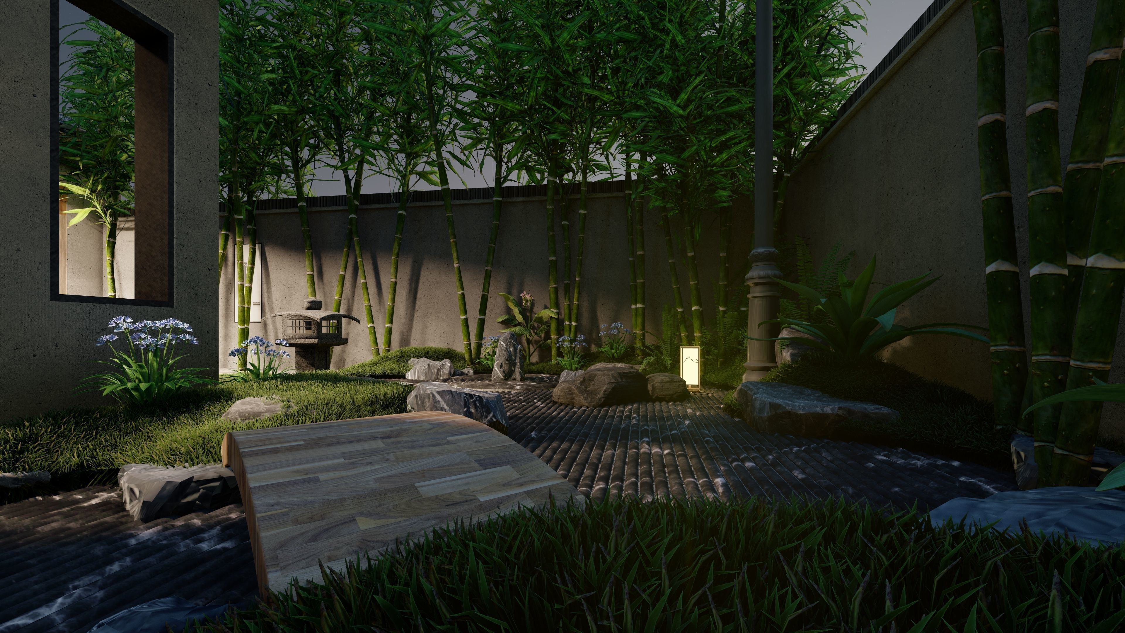 Elegant and classical Chinese Japanese style small courtyard 3D model ...