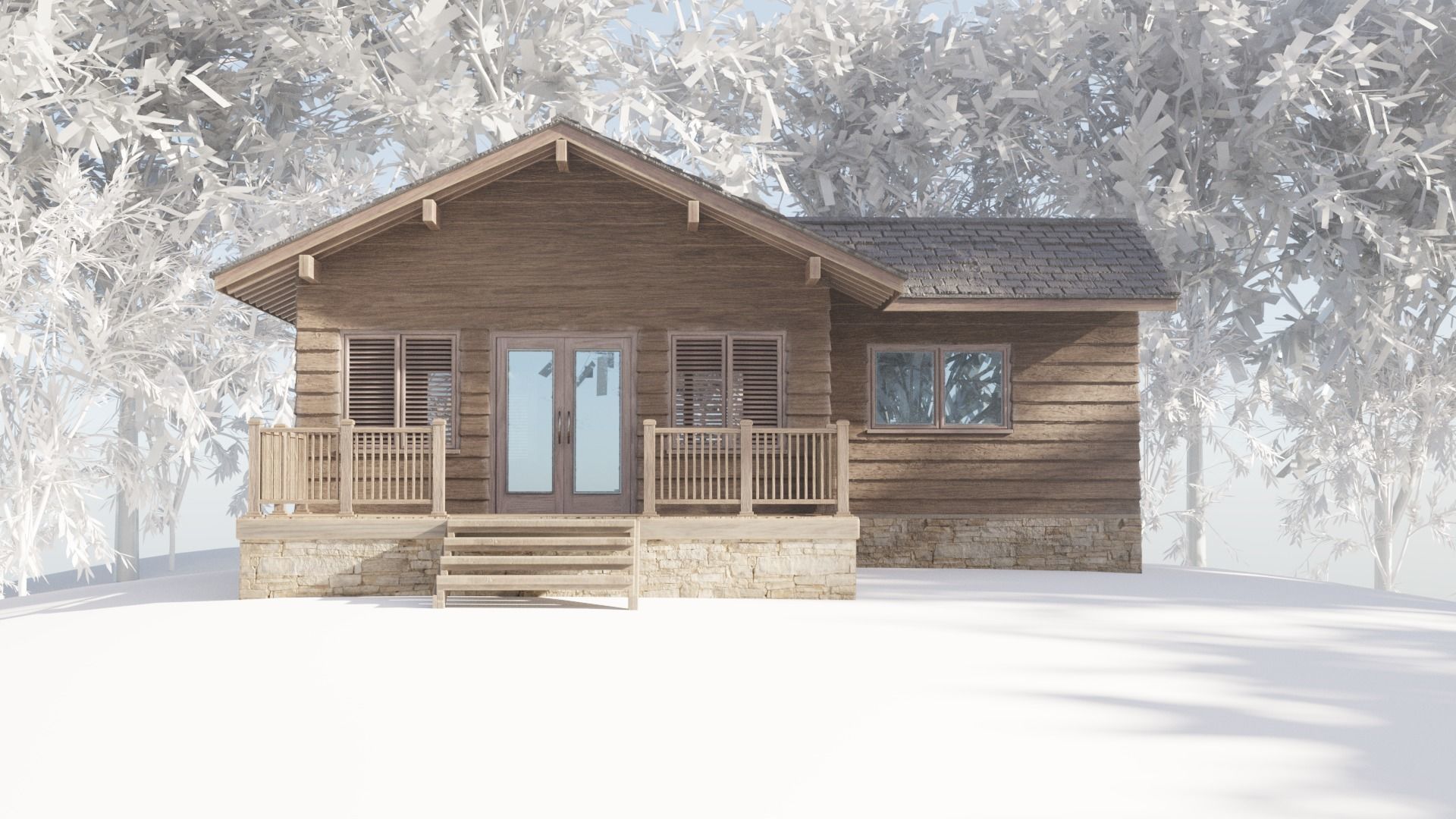 3D model Wooden Chalet House Villa Building VR / AR / low-poly | CGTrader