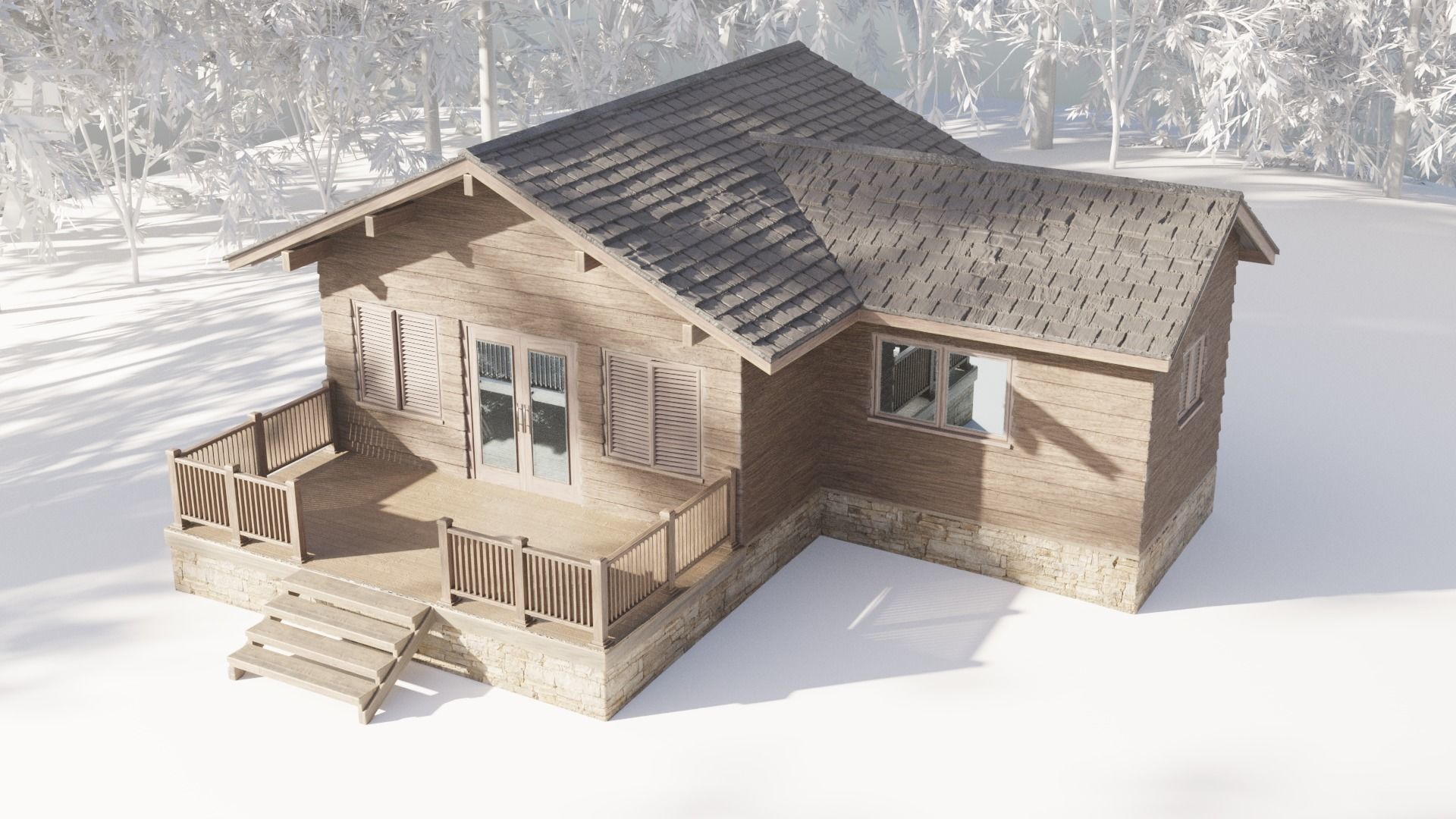 3D model Wooden Chalet House Villa Building VR / AR / low-poly | CGTrader