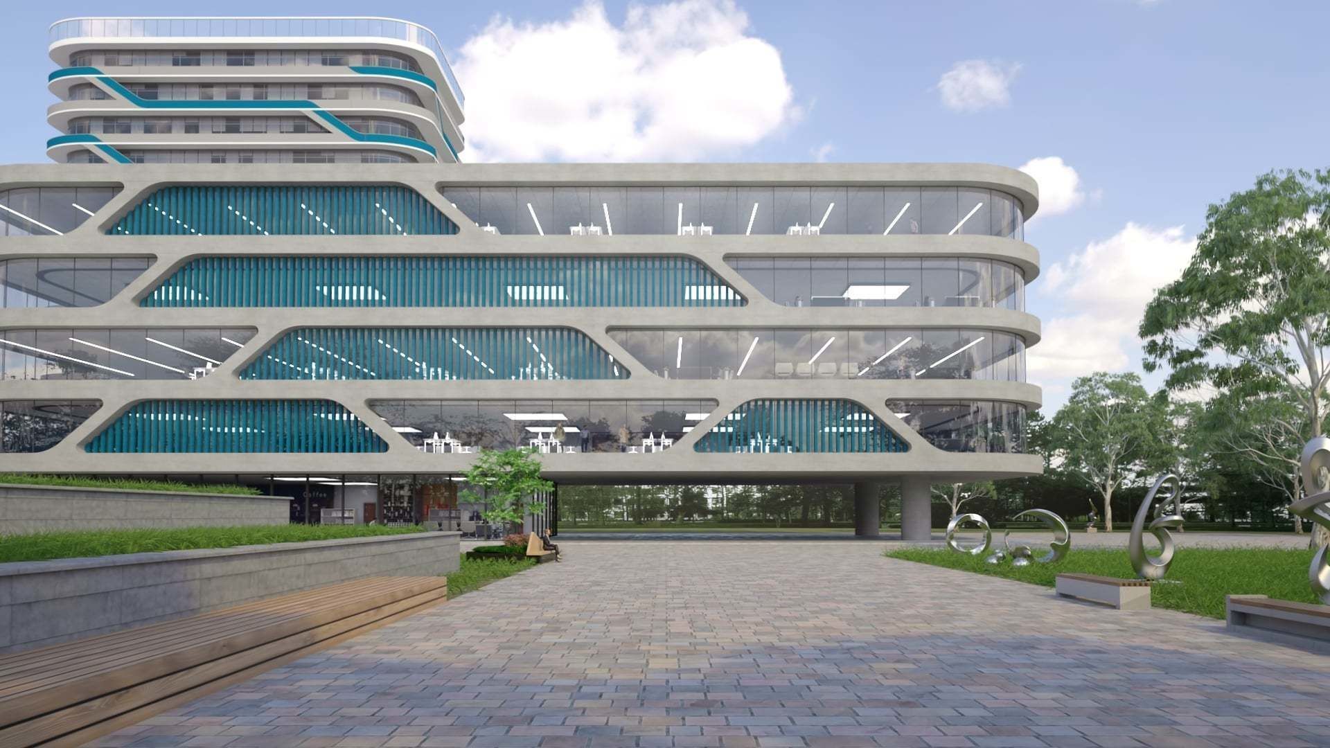 Modern style Office Building 3D Scene 3D model animated | CGTrader