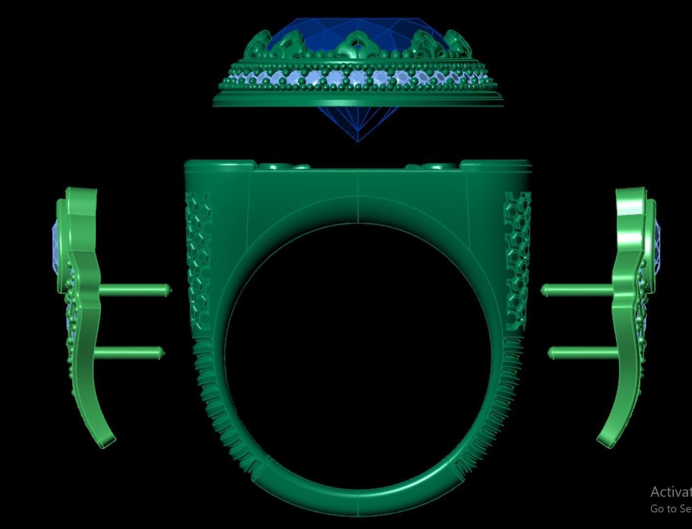 Turkish King Crown Ottoman Oval Green Emerald Stone Mans Ring 3D model ...