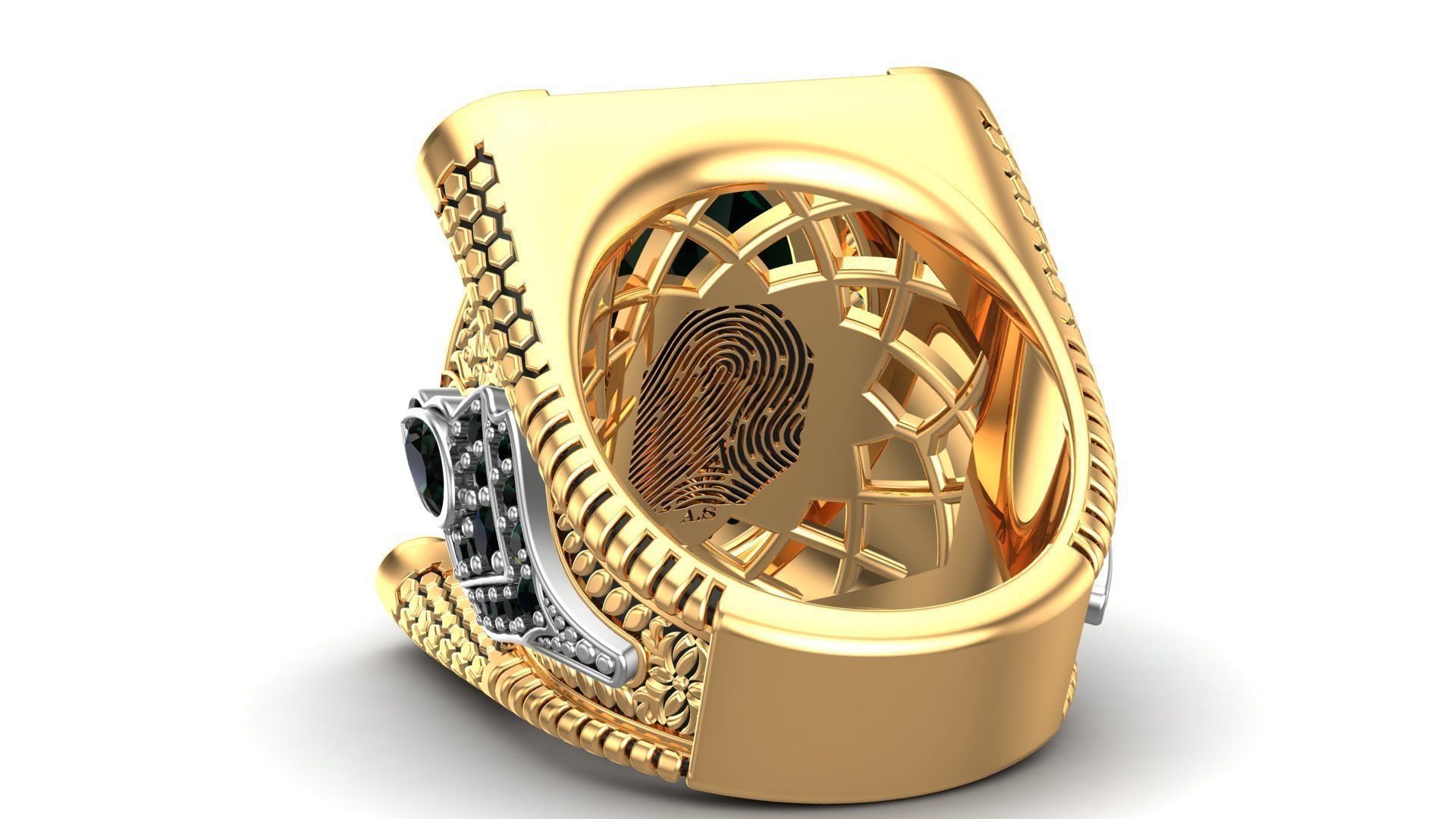 Turkish King Crown Ottoman Oval Green Emerald Stone Mans Ring 3D model ...