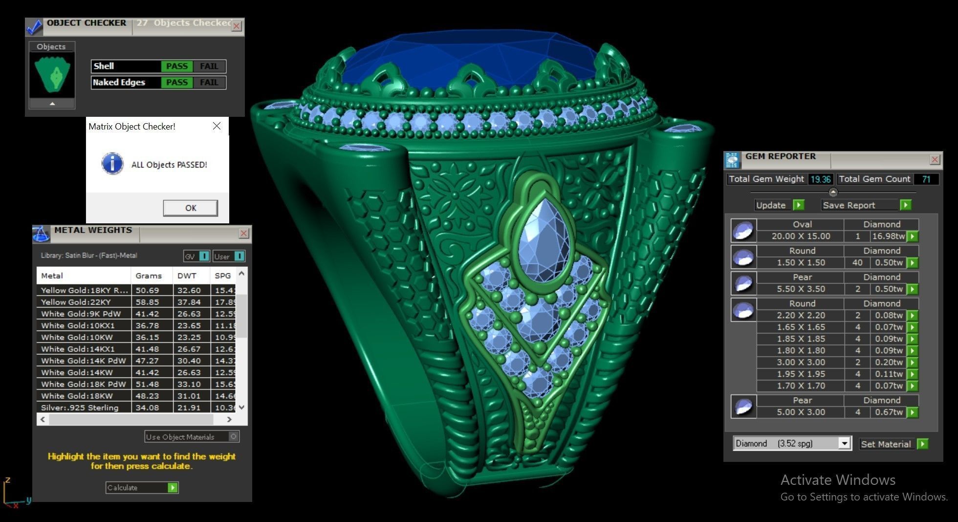 Turkish King Crown Ottoman Oval Green Emerald Stone Mans Ring 3D model ...