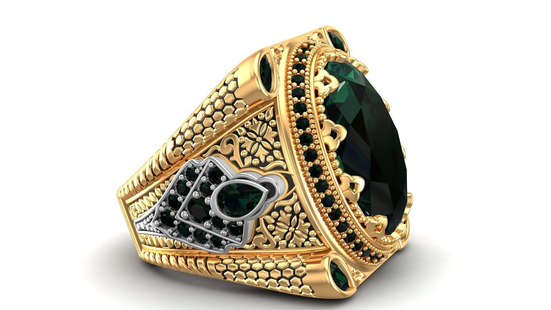 Turkish King Crown Ottoman Oval Green Emerald Stone Mans Ring 3D model ...