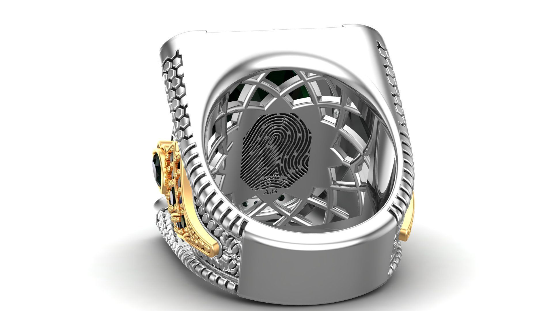 Turkish King Crown Ottoman Oval Green Emerald Stone Mans Ring 3D model ...