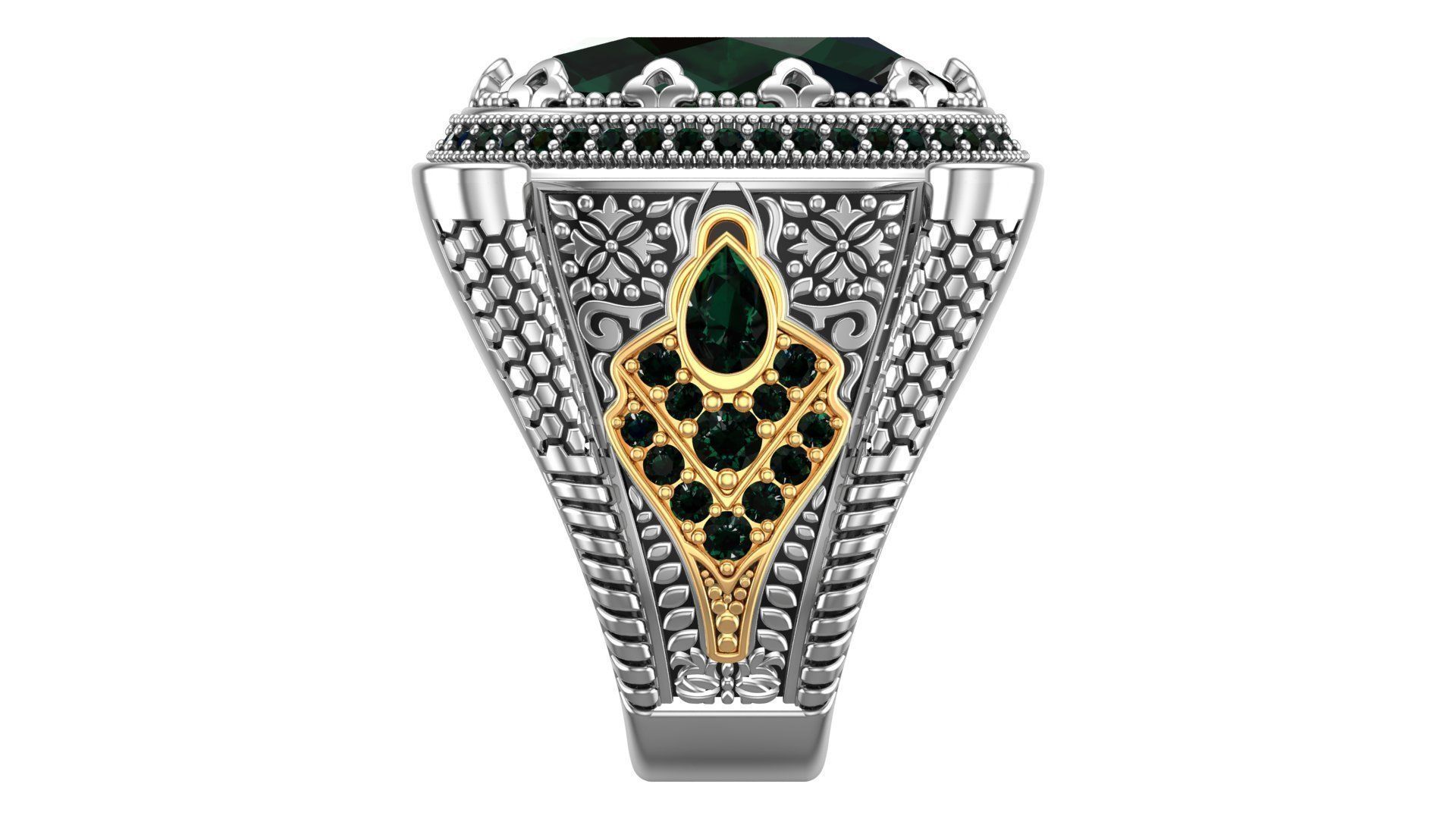 Turkish King Crown Ottoman Oval Green Emerald Stone Mans Ring 3D model ...