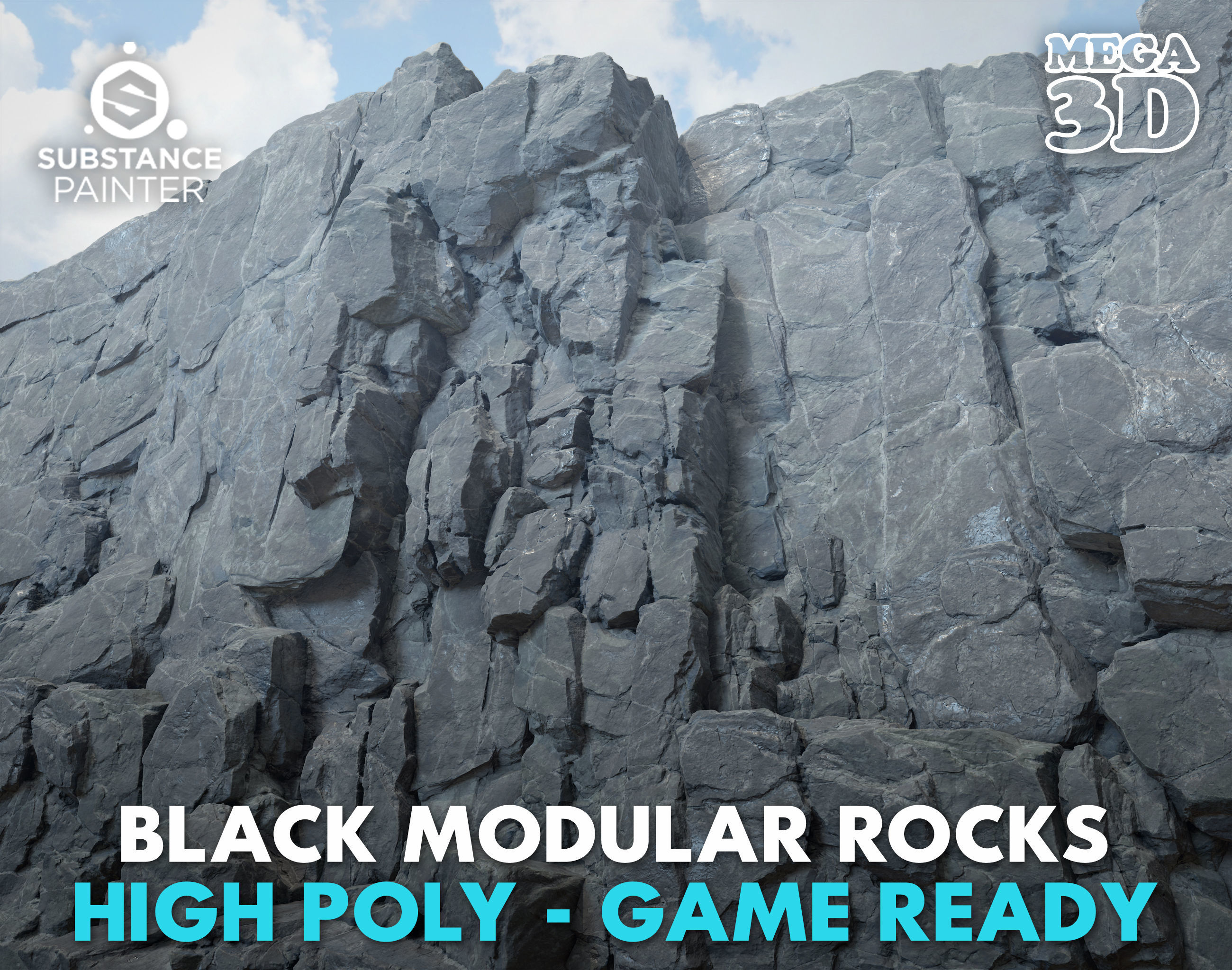 High poly Black Modular Rock 230706 3D model | CGTrader