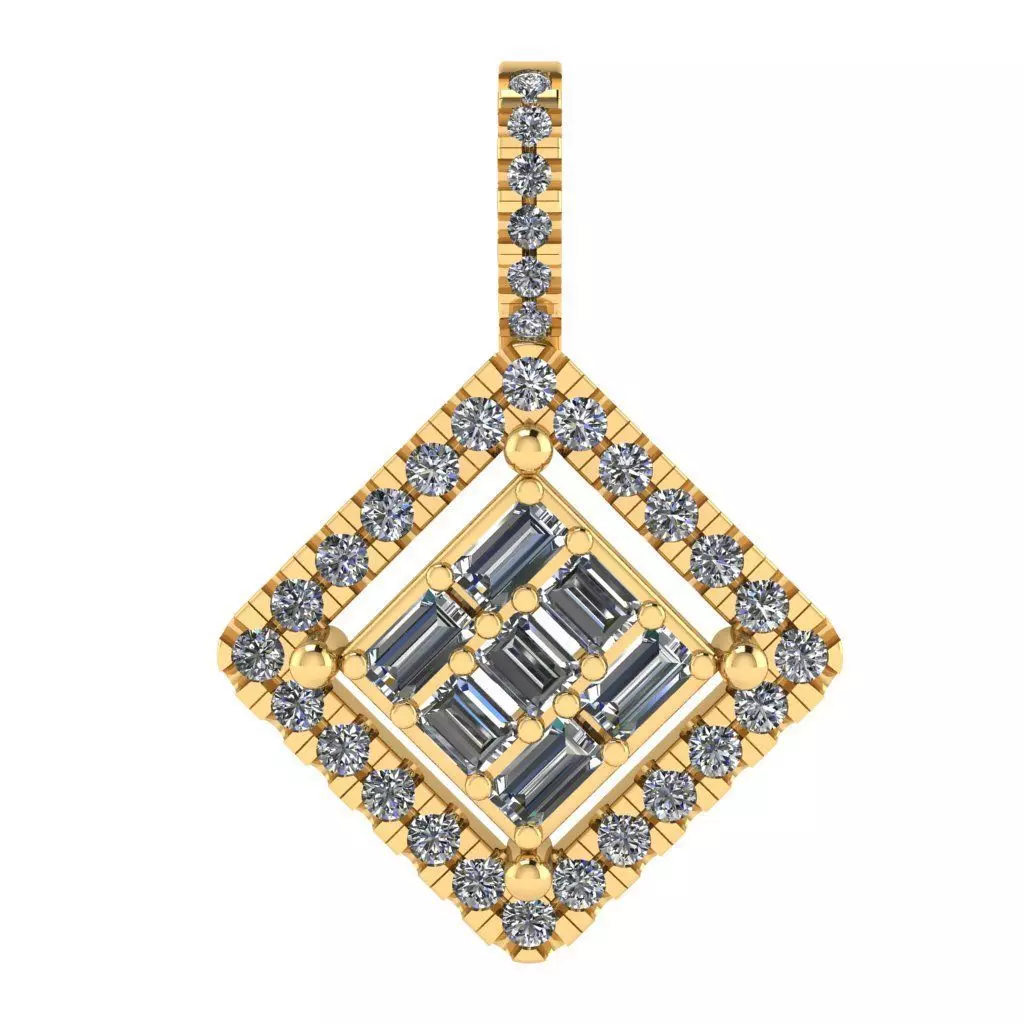 square pendant with round and budget diamond 3D model 3D printable ...