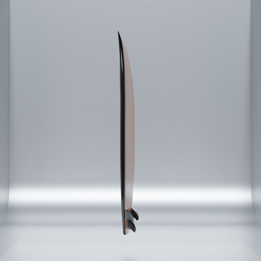 3D model Wooden Surfboard with Carbon Fibre Fins VR / AR / low-poly ...