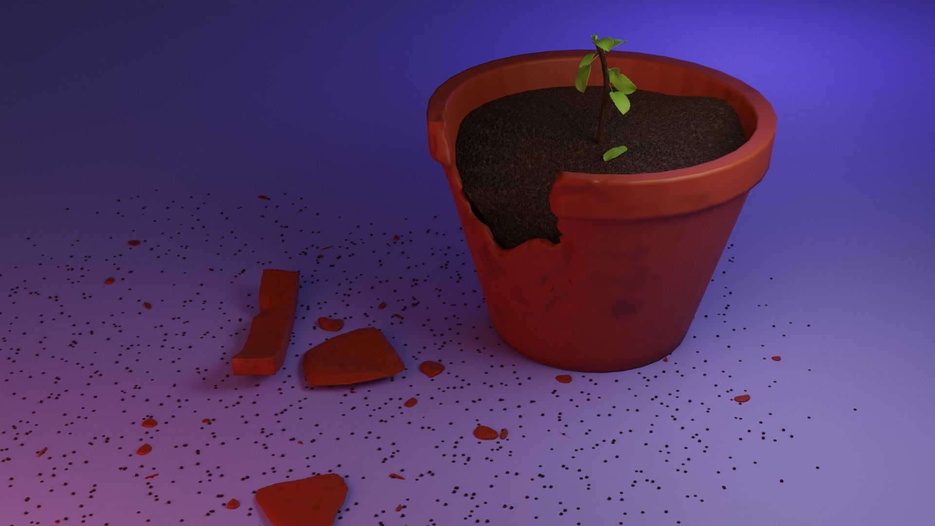 Small plant in shattered pot 3D model | CGTrader