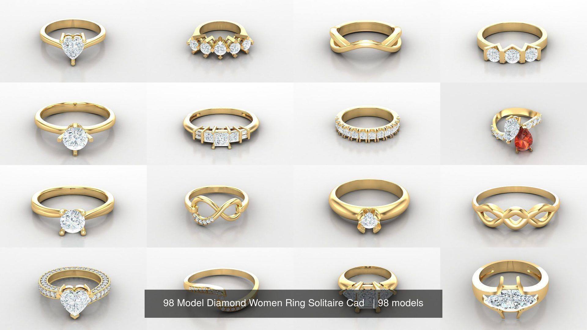 98 Model Diamond Women Ring Solitaire Cad 3D Model Collection | CGTrader