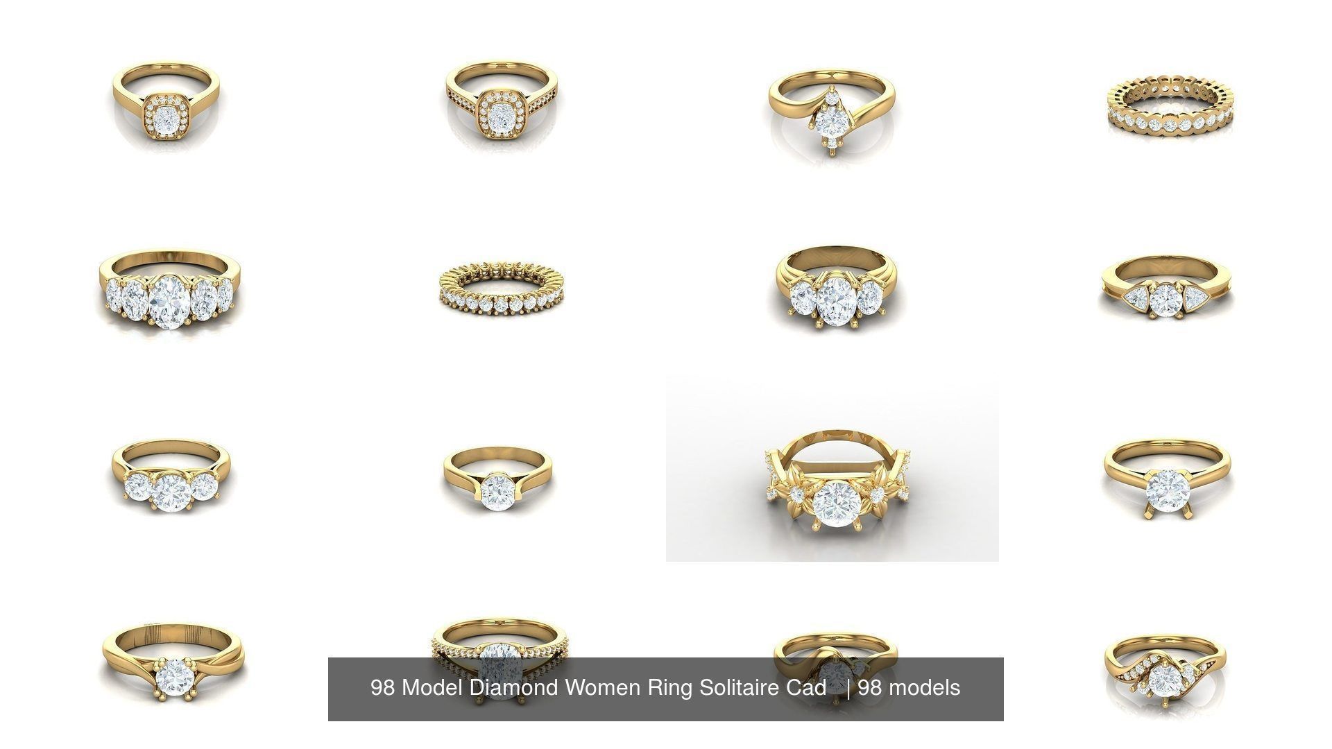 98 Model Diamond Women Ring Solitaire Cad 3D Model Collection | CGTrader