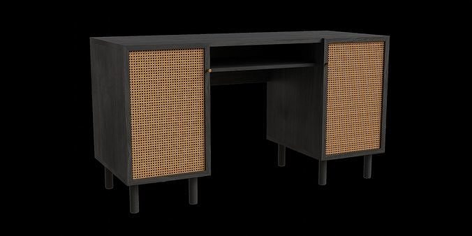 3D model Rattan And Black Wood Wide Desk VR / AR / low-poly | CGTrader
